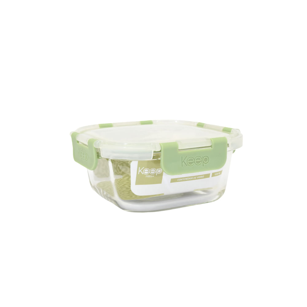 KEEP TAPER HERMETICO CUADRADO DE VIDRIO 520 ML VERDE - Multitop
