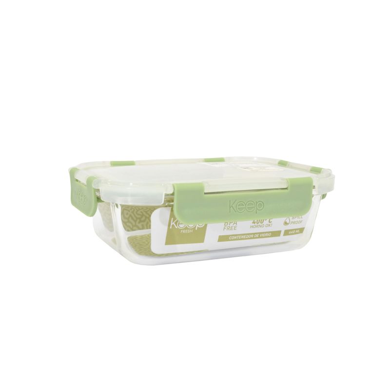 KEEP TAPER HERMETICO RECTANGULAR DE VIDRIO 640 ML VERDE - Multitop