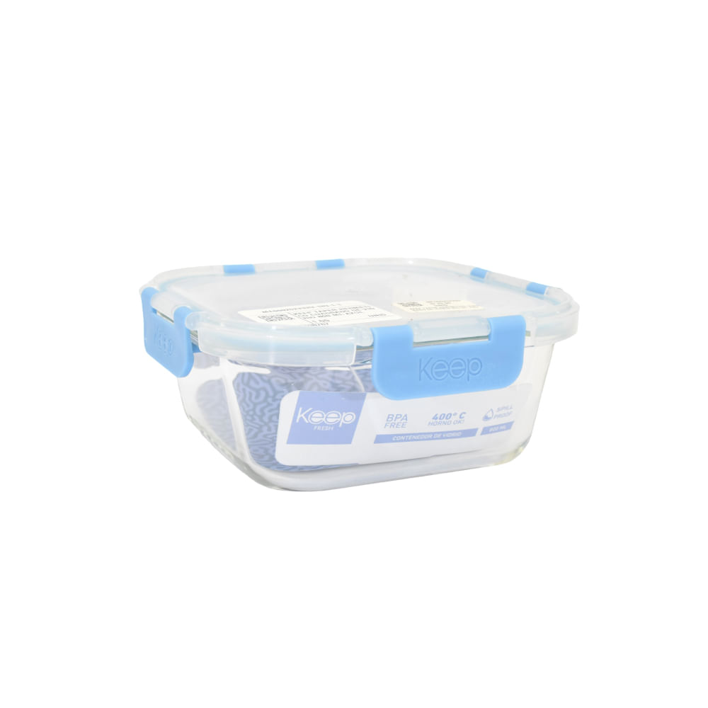 KEEP TAPER HERMETICO CUADRADO DE VIDRIO 800 ML AZUL - Multitop