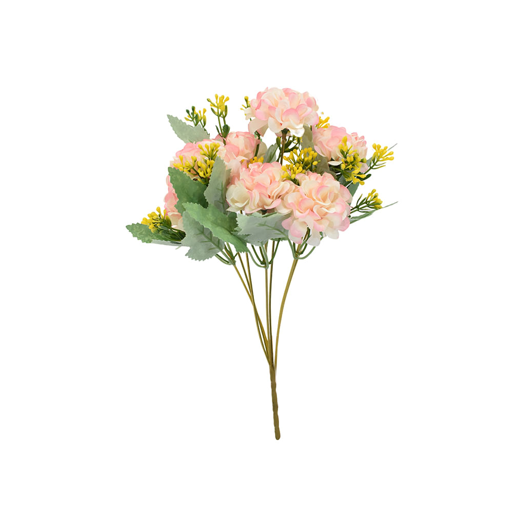 FLOR ARTIFICIAL POMPONES RAMO 35 CM ROSADO PASTEL (FLW21-001E) - Multitop