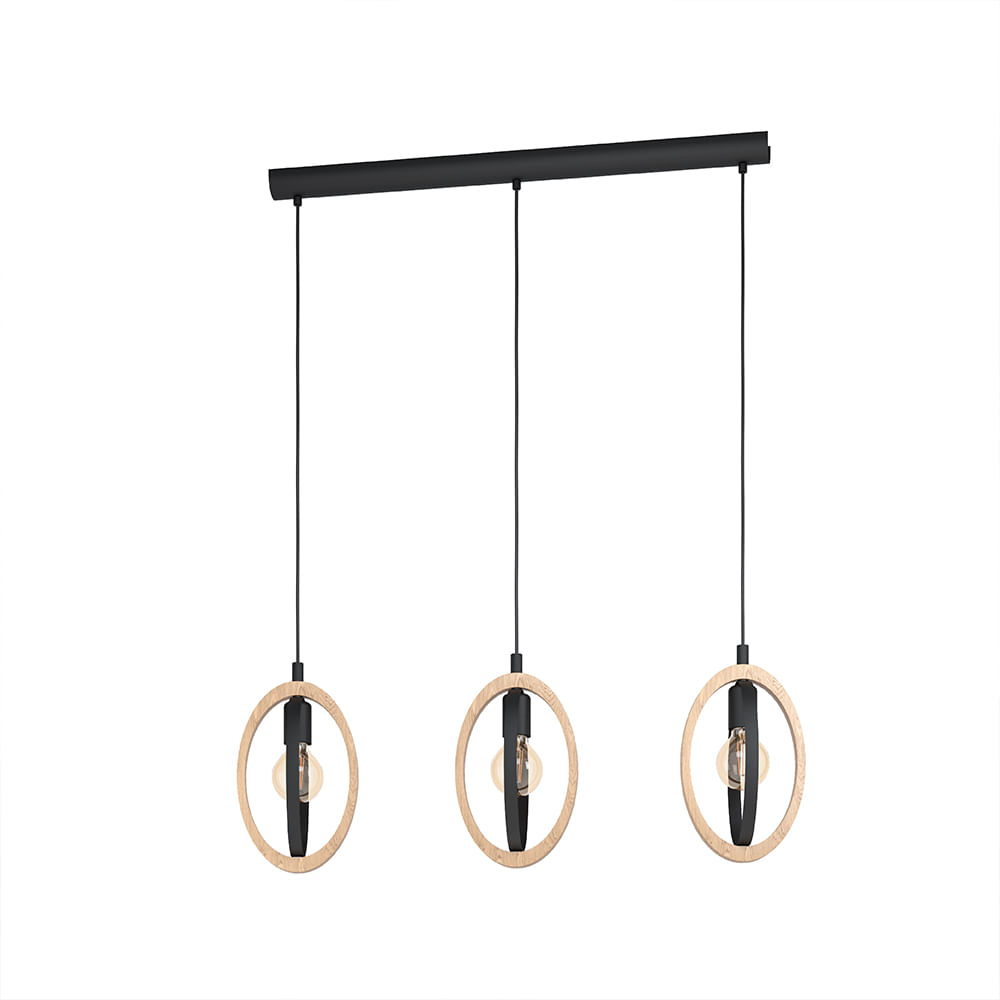EGLO LAMPARA COLGANTE BASILDON 3X40W NEGRO/MADERA - Multitop