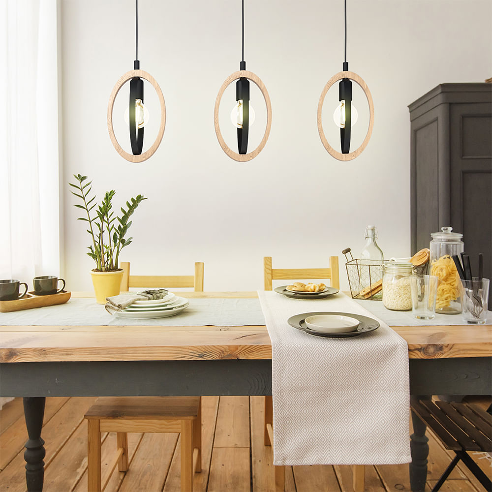 EGLO LAMPARA COLGANTE BASILDON 3X40W NEGRO/MADERA - Multitop