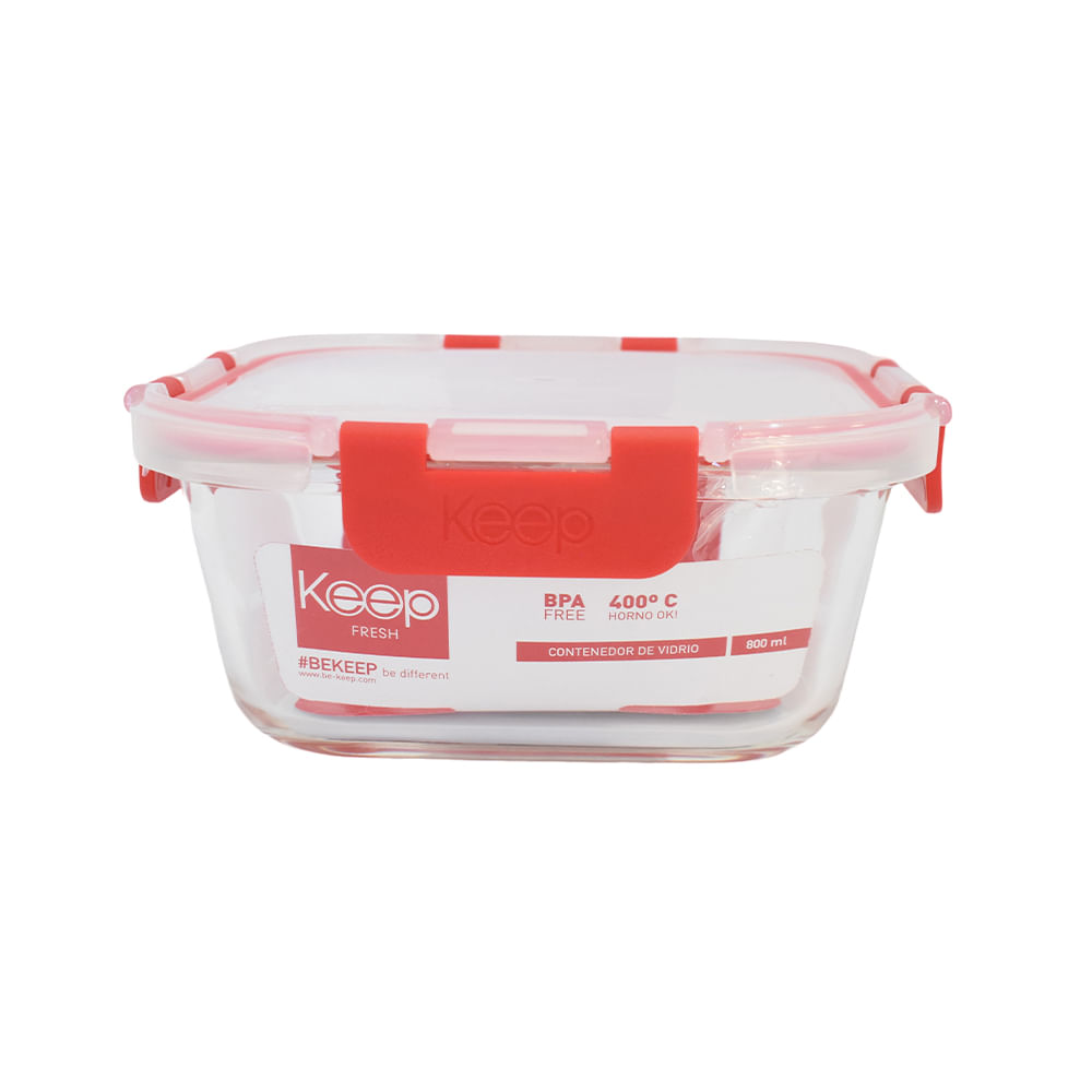 KEEP TAPER HERMETICO CUADRADO DE VIDRIO 800 ML ROJO - Multitop