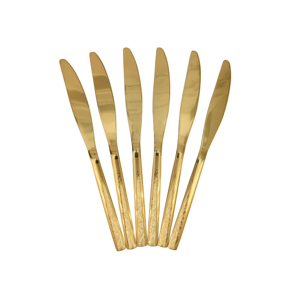 SET CUBIERTOS 6 PZS CUCHILLO 22 CM DORADO (CUB-007) - Multitop
